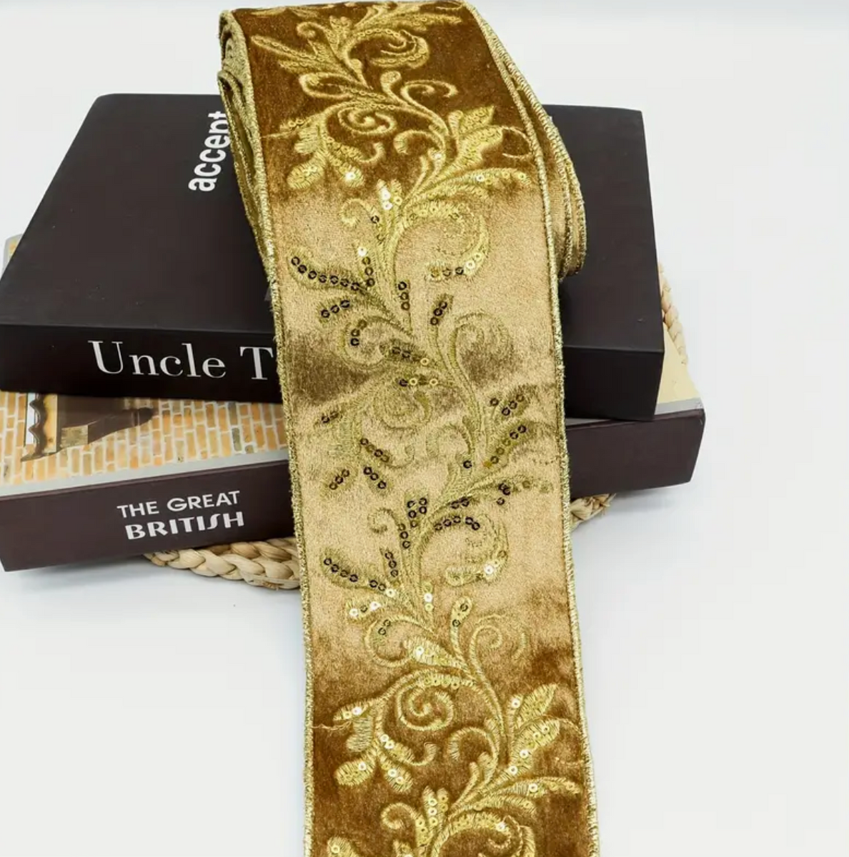 Gold Wired Edge Embroidered Christmas Ribbon per meter – Flair flowers ...
